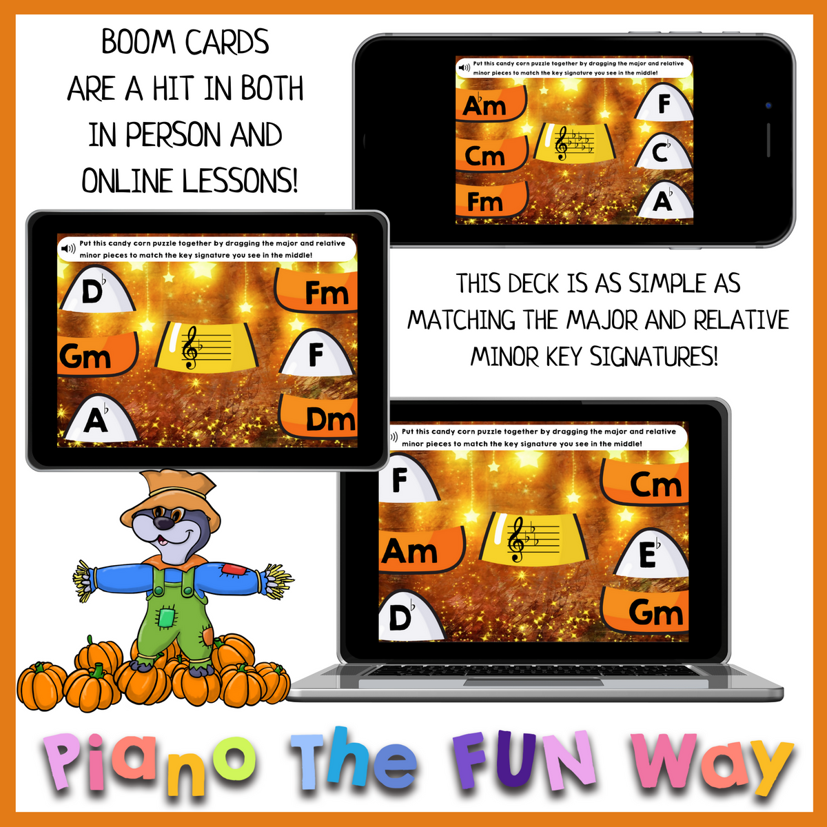 Boom Cards: Candy Corn Flat Key Signatures Level 2 (Treble) – Music ...