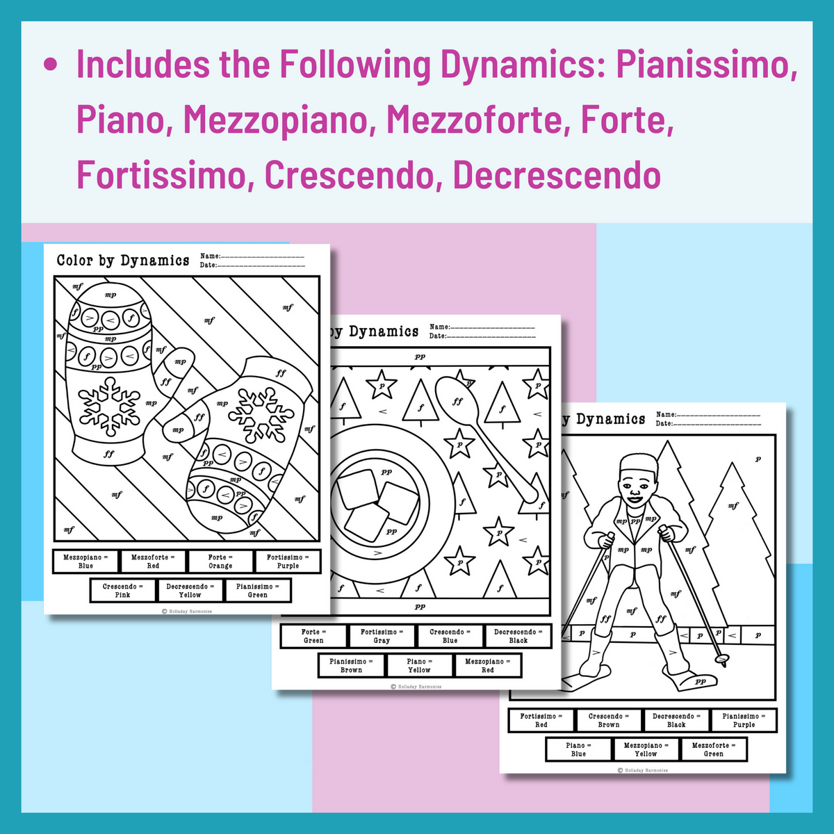 Winter Color by Dynamics Worksheets - Music Dynamics Activities – Music ...
