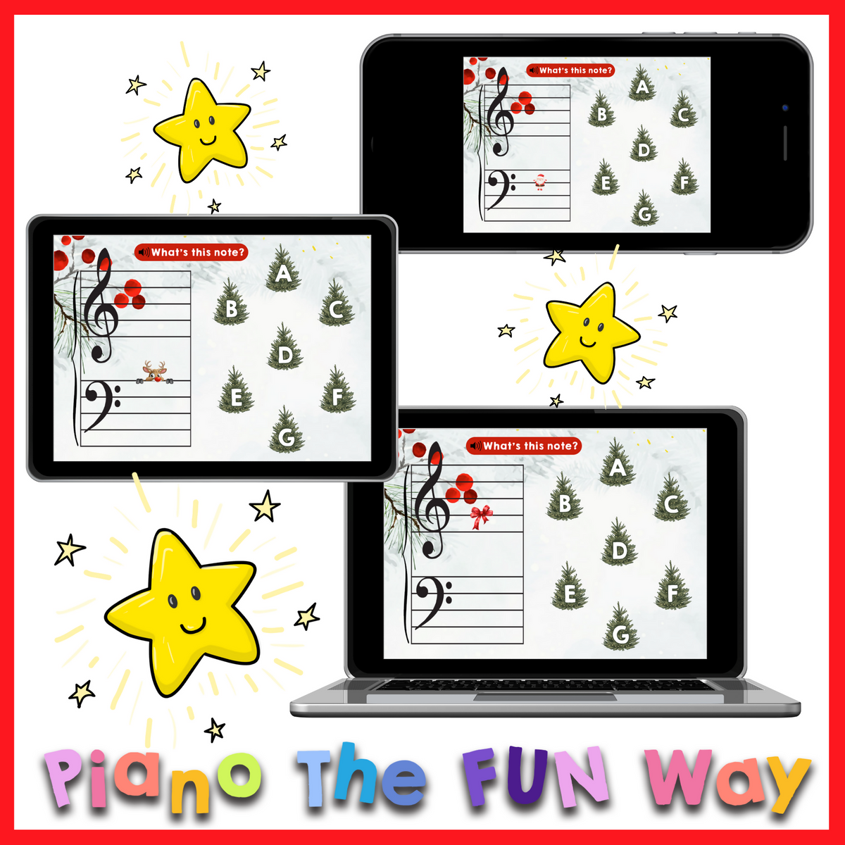 Boom Card: Grand Staff: Level 1- Bass F-Treble G (Christmas) – Music ...