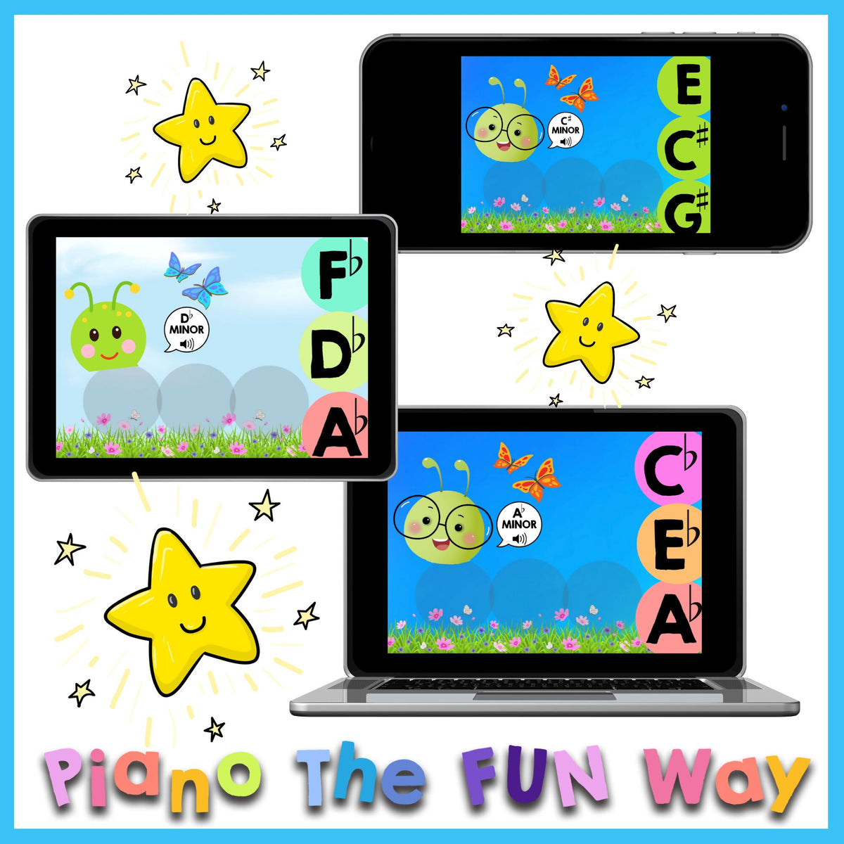 Boom Cards: Hard Minor Caterpillar Chords (C#, Db, Eb .. Ab & Bb ...