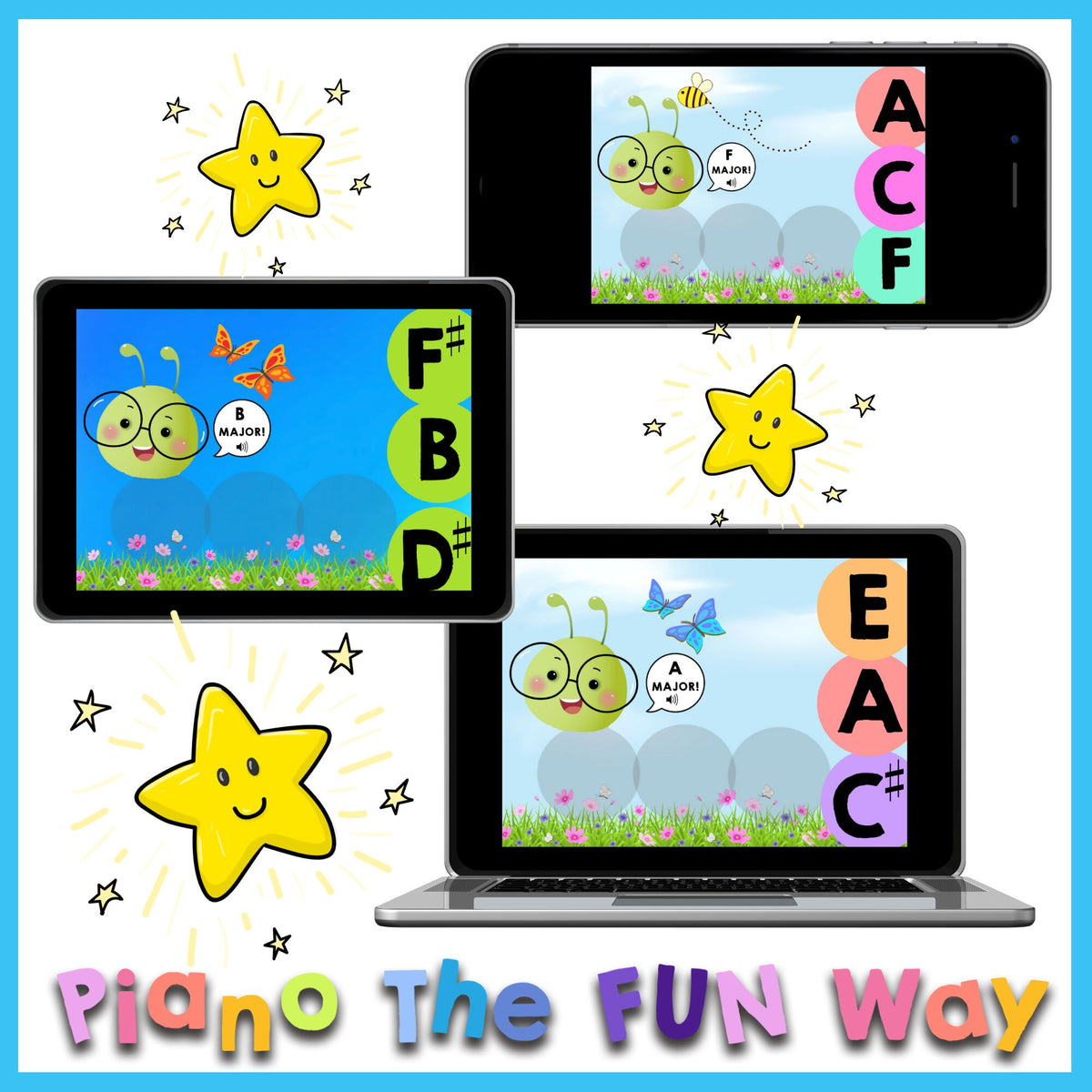 Boom Cards: Easy Major Caterpillar Chords (C, D, E, F, G, A & B ...