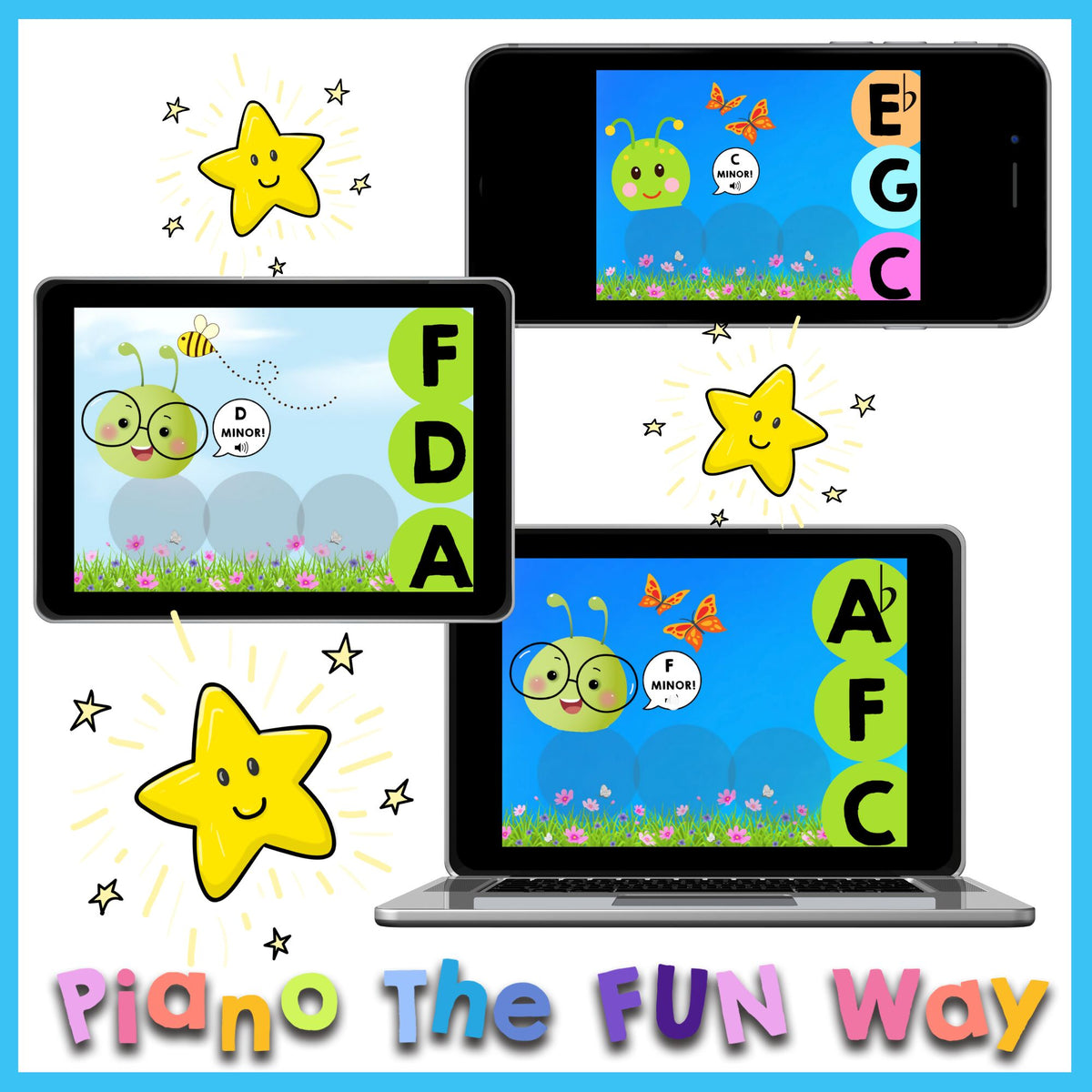 Boom Cards: Easy Minor Caterpillar Chords (Cm, Dm, Em, Fm, Gm, Am & Bm ...