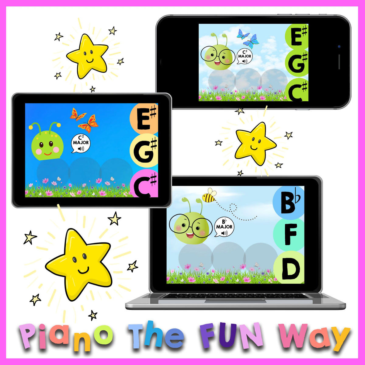 Boom Cards: Hard Major Caterpillar Chords (C#, Db, Eb .. Ab & Bb ...