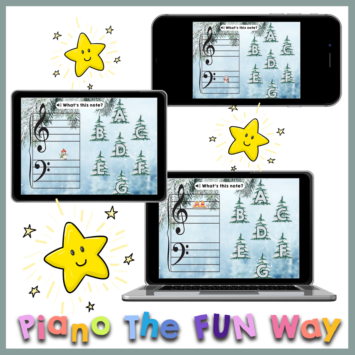 Boom Card: Grand Staff: Level 3- Low G-High F (Winter) – Music Teacher ...