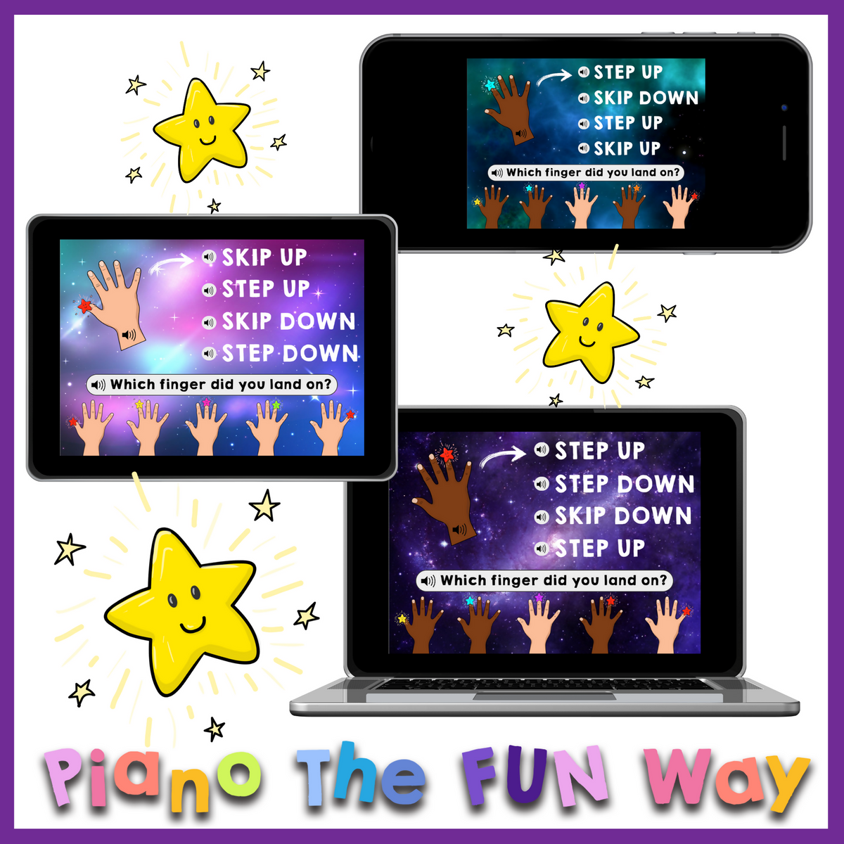 Boom Card: Right Hand Finger Numbers- Steps/Skips, Up/Down, (Star ...