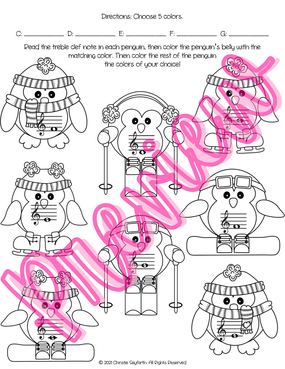 Color the Penguin: Treble Clef (Middle) C Position – Music Teacher ...