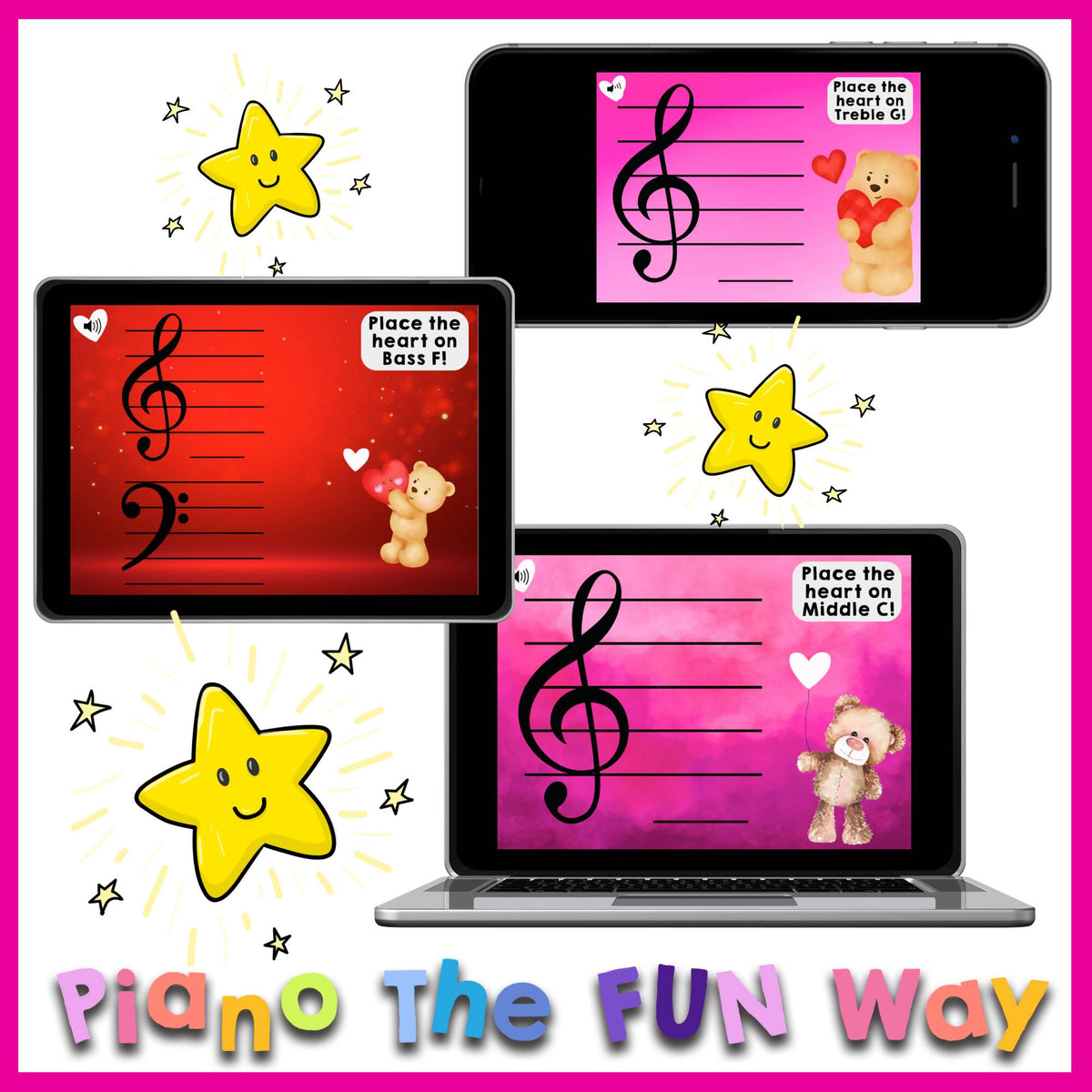 Boom Cards: Heart Landmarks (Middle C, Treble G, Bass F) – Music ...