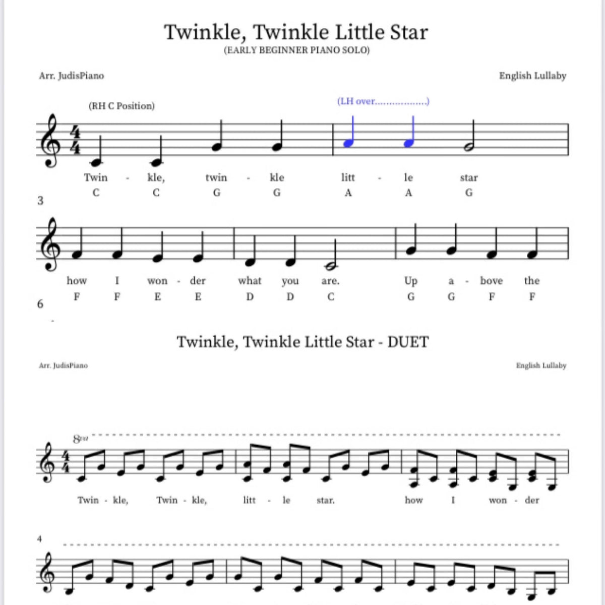 Twinkle, Twinkle Little Star (Early Beginner Piano Solo with Optional ...