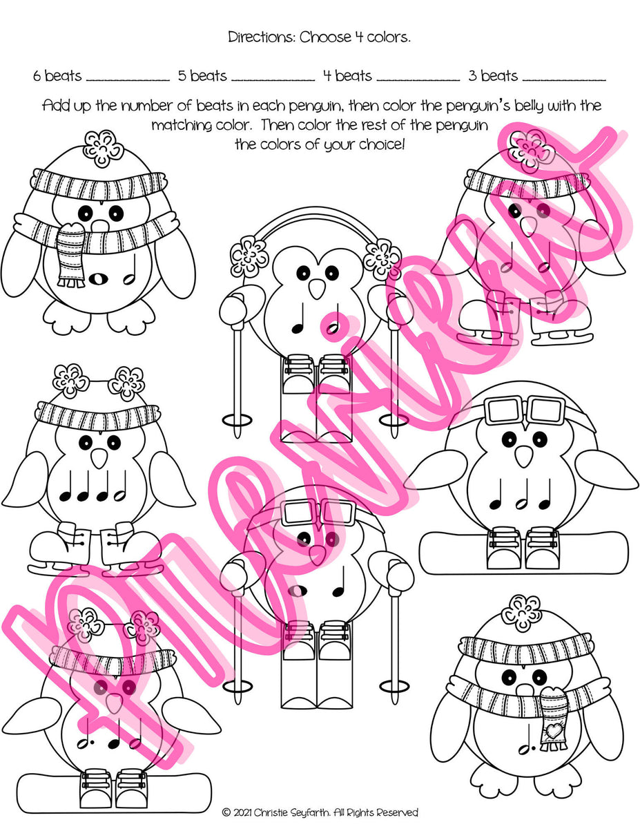 Color the Penguin: Rhythm – Music Teacher Resources
