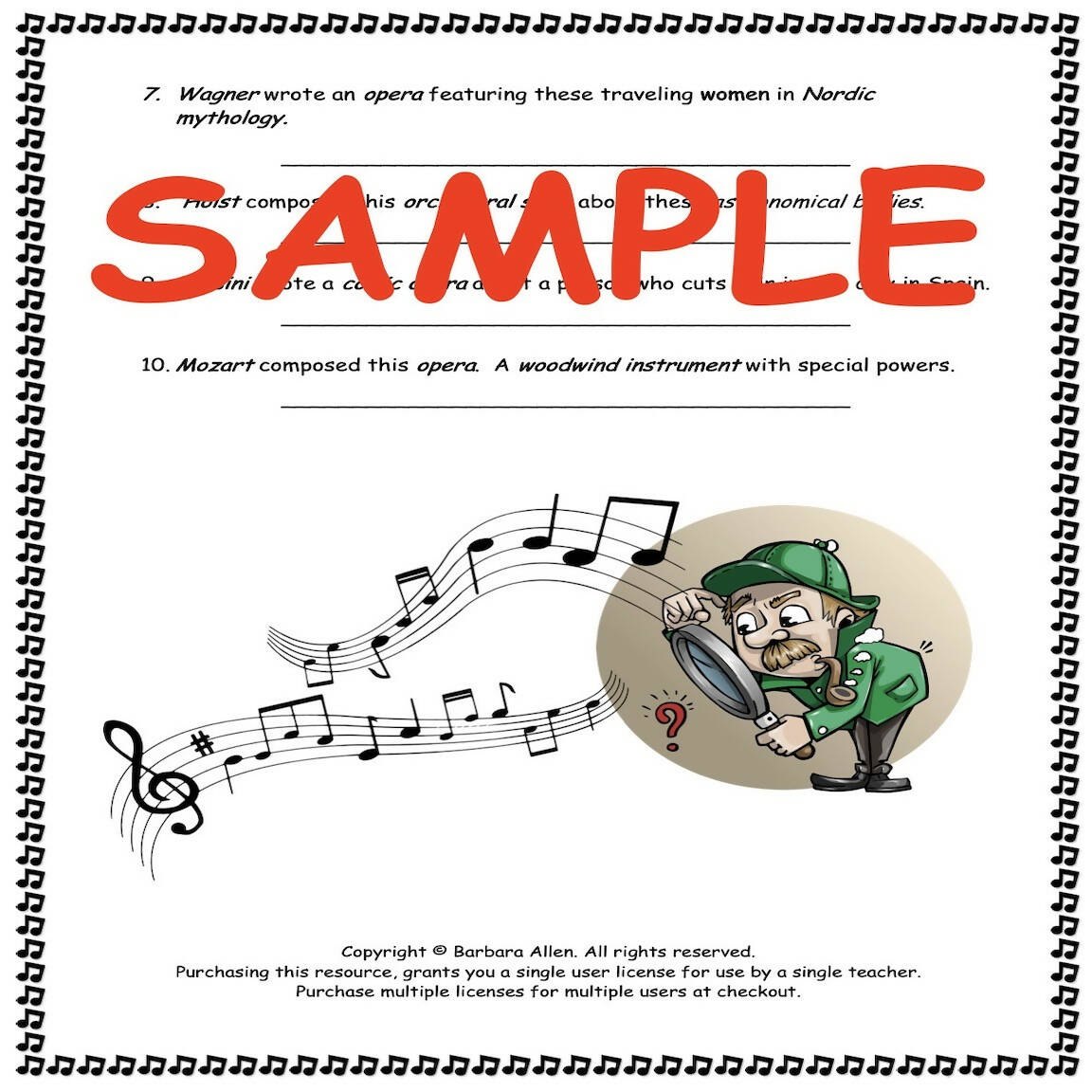 Crazy Composer Clues - Printable Worksheet (Answer Keys Included ...