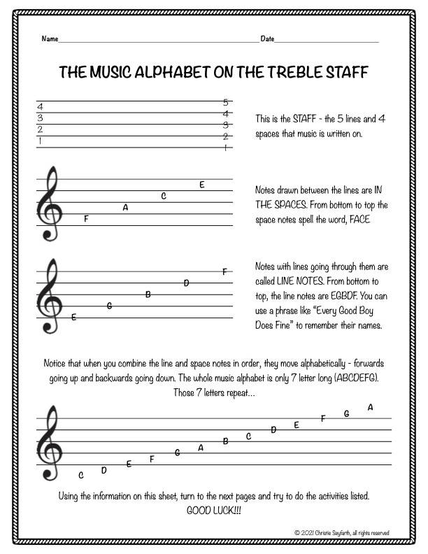 The Music Alphabet on the Treble Staff – Music Teacher Resources