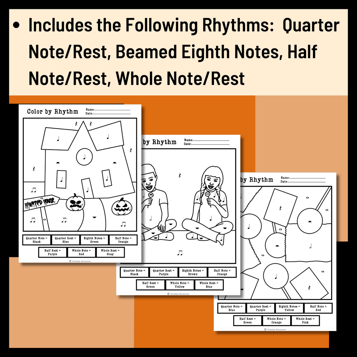 Halloween Color by Rhythm Worksheets | Fall Music Activities – Music ...