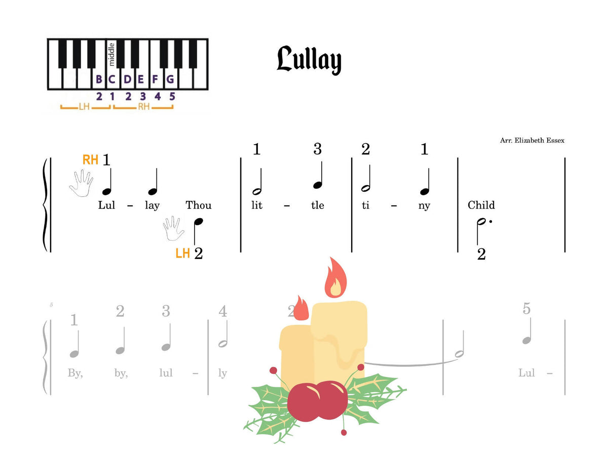 Christmas carol piano sheet music preschool pre-reader pre-school pre ...