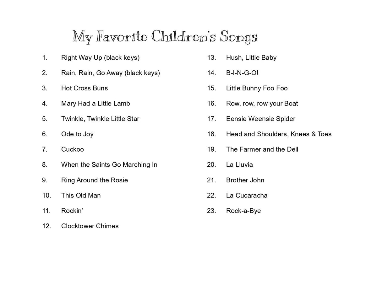 My Favorite Children's Songs - A Pre-staff Method Book – Music Teacher ...