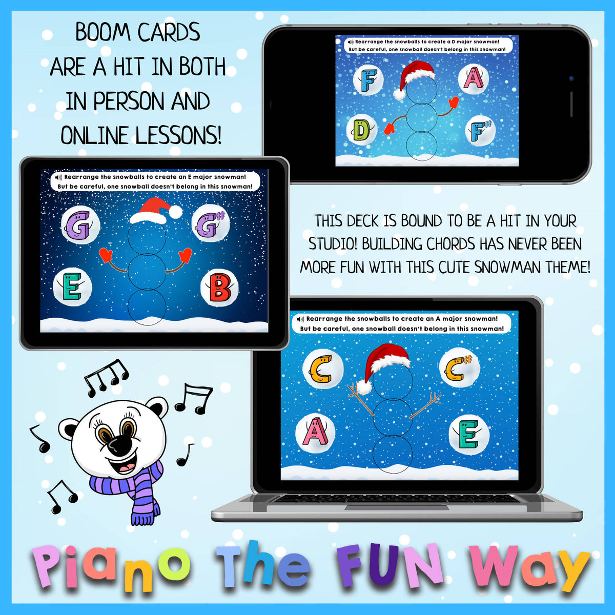 Boom Cards: Snowman Chords (Major Chords: C, D, E, F, G, A & B) – Music ...