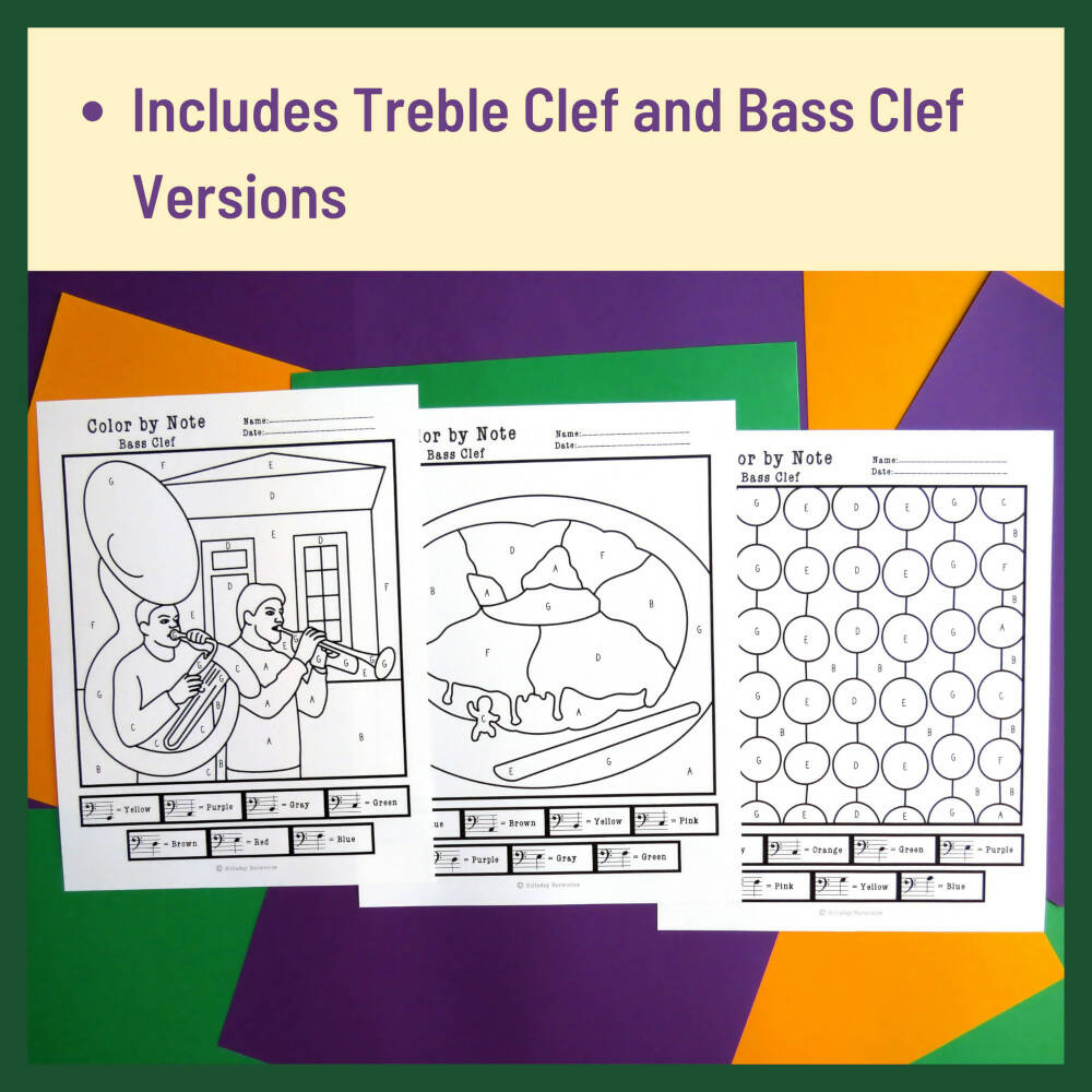 Mardi Gras Themed Color by Note - Treble Clef and Bass Clef – Music ...
