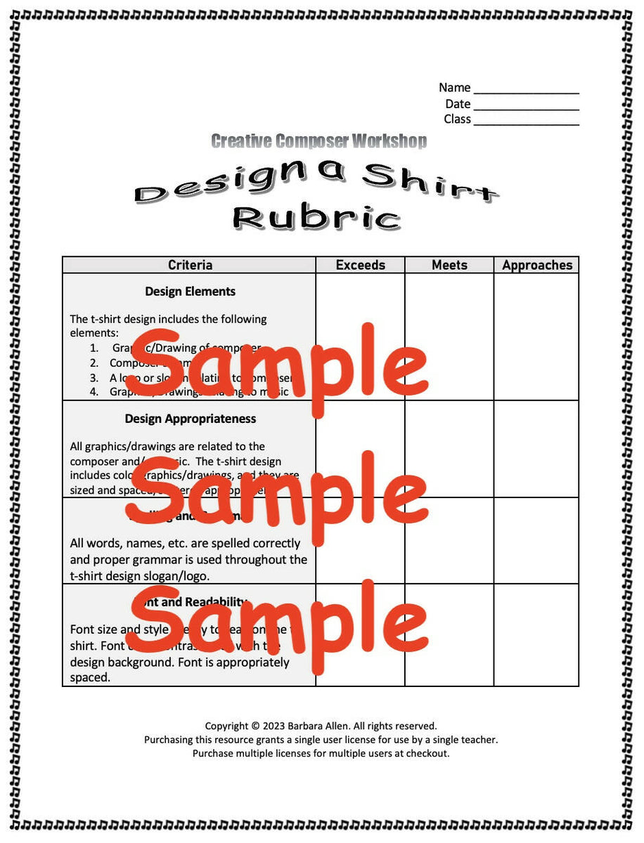 Design a Music Composer T-Shirt Lesson Project - Printable – Music ...