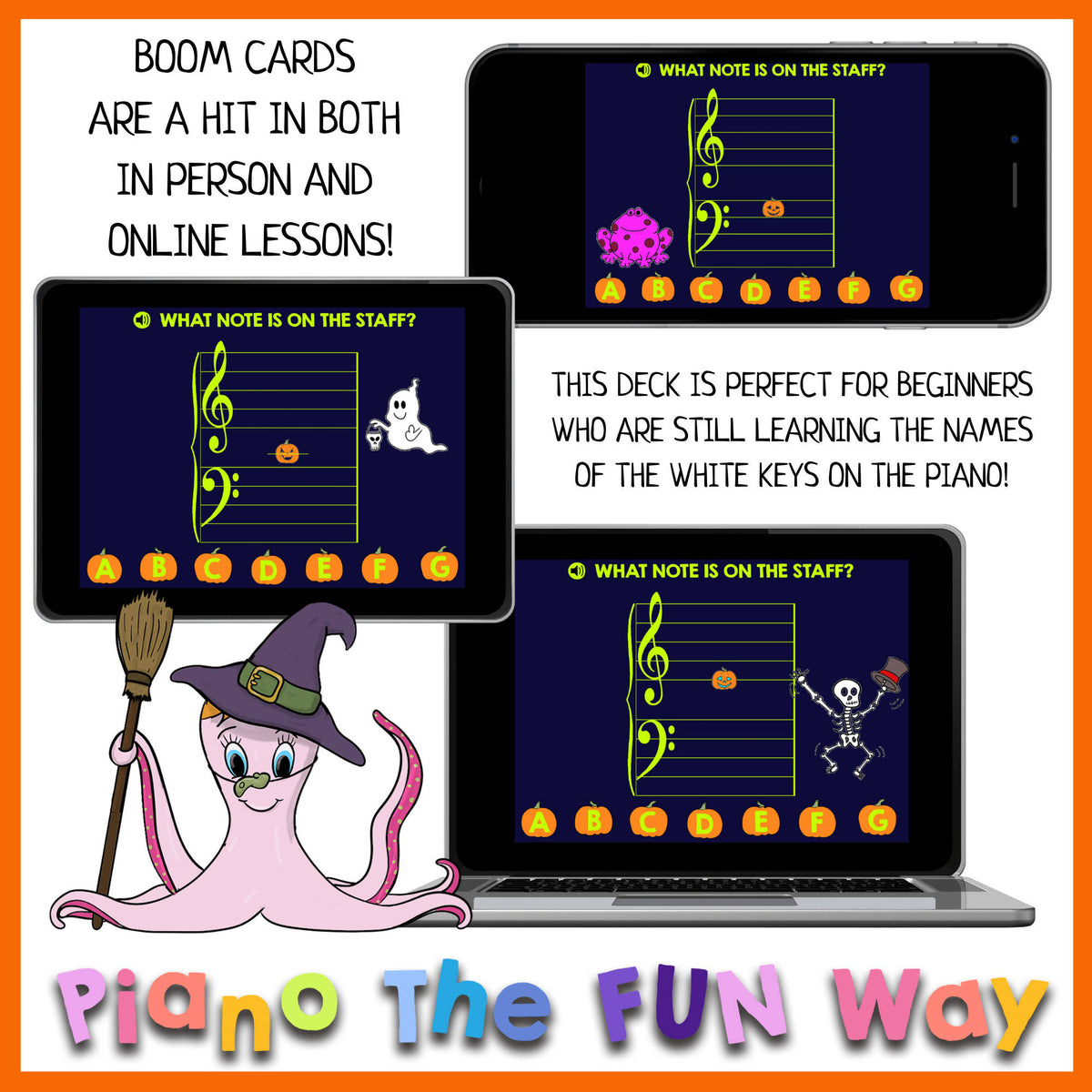 Boom Cards: Grand Staff Halloween Edition - Level 1 (Notes with Flashi ...