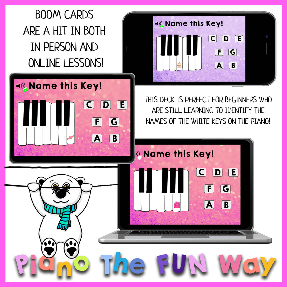 Boom Cards: Valentine Piano Keys - White Piano Key Note Recognition fo ...