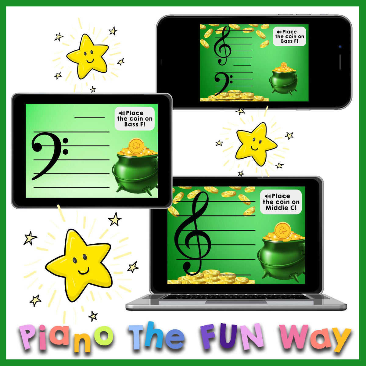 Boom Cards: Lucky Landmarks (Middle C, Treble G, Bass F) – Music ...