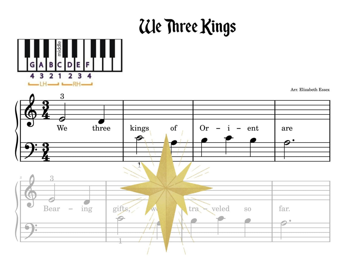 Christmas Carol primer level middle c position easy beginner We Three ...