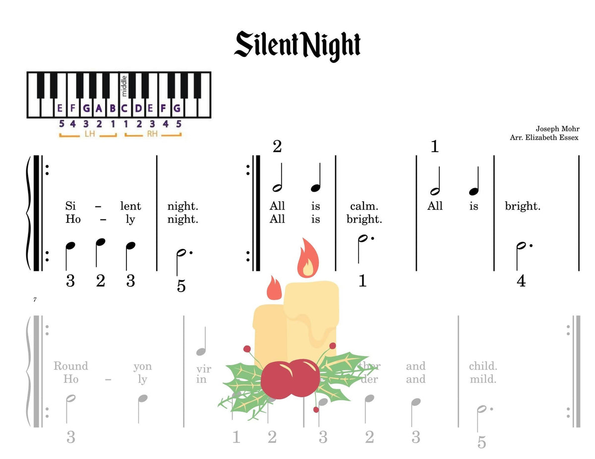 Christmas carol piano preschool pre-reading pre-staff Finger number ...
