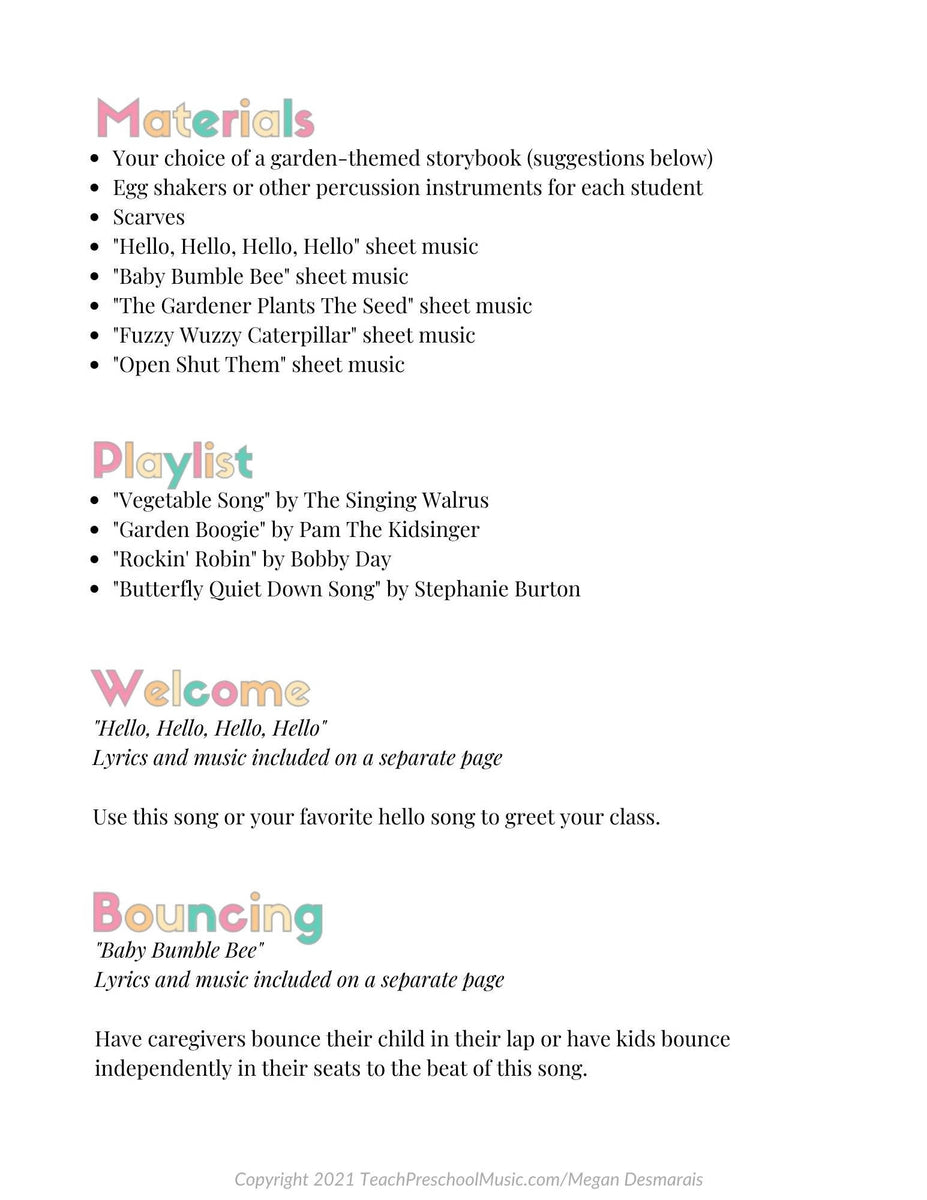 In The Garden Music Lesson Plan (Grades PreK - 2) – Music Teacher Resources