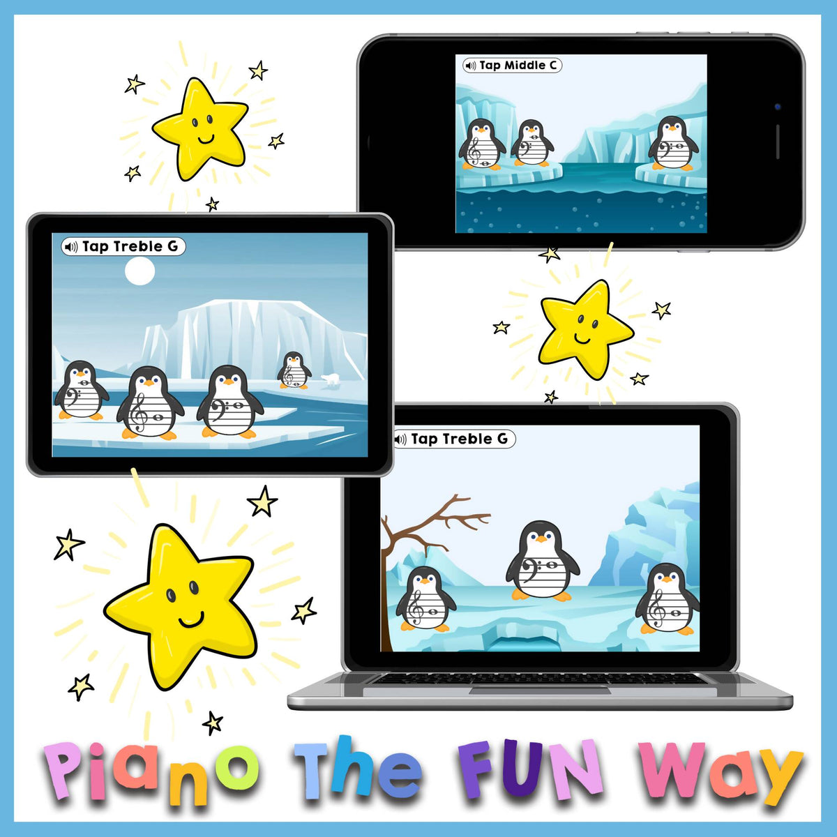 Boom Cards: Penguin Landmarks (Middle C, Treble G, Bass F) – Music ...