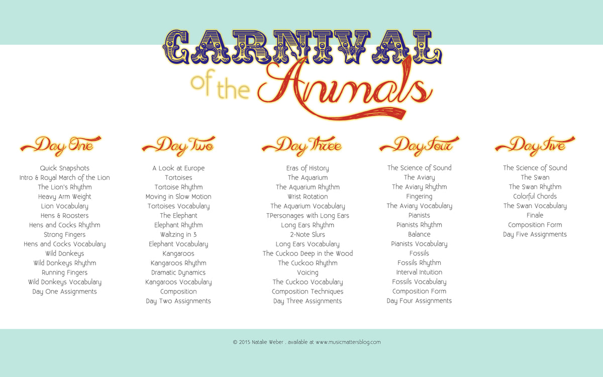 Carnival of the Animals Music Camp – Music Teacher Resources