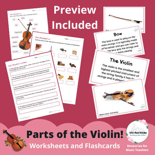 Parts of the Violin Worksheets and Flashcards – Music Teacher Resources