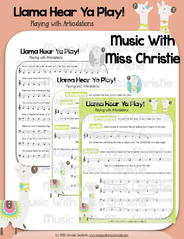 Beginner Articulations Worksheets {Llama Here Ya Play! Series} – Music ...