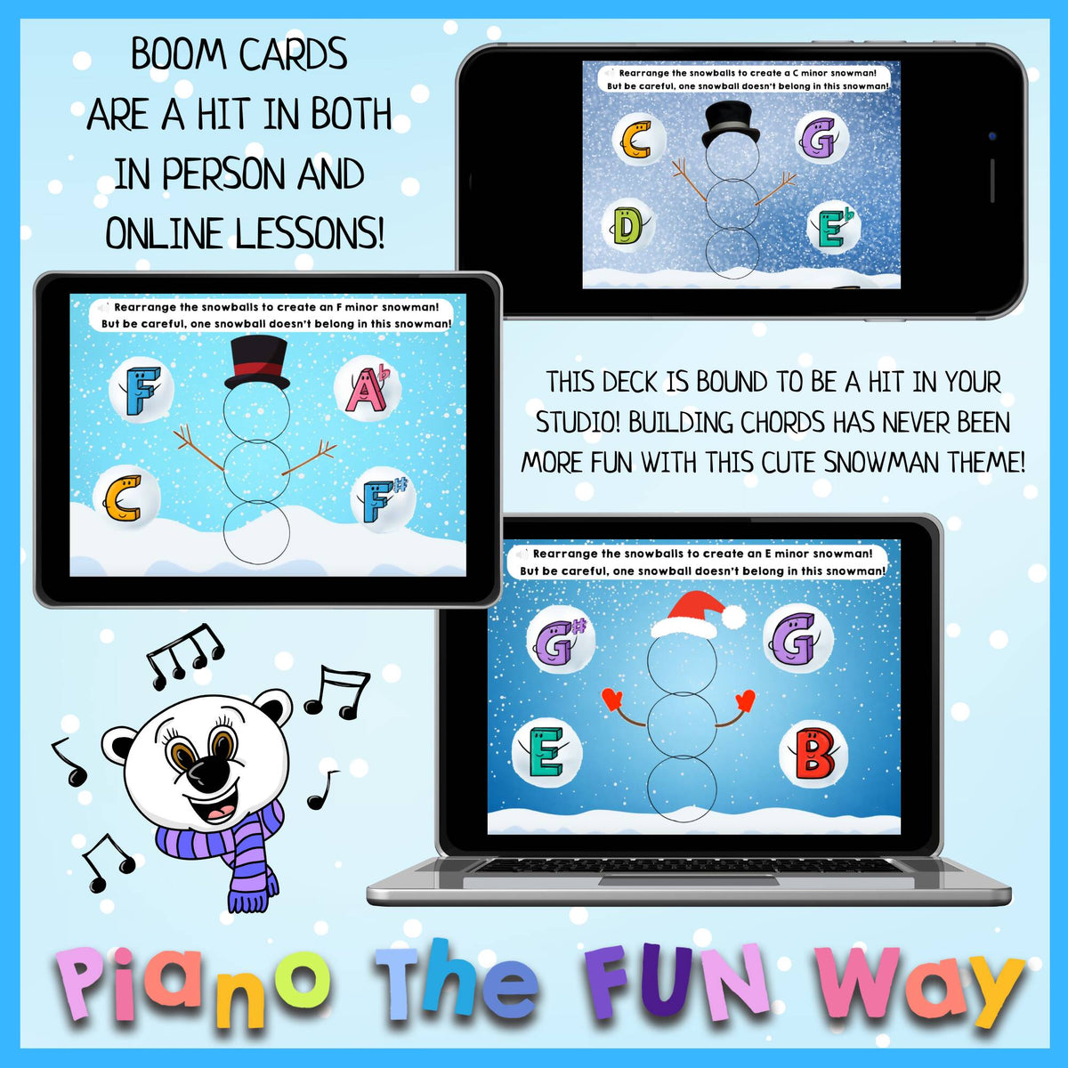 Boom Cards: Snowman Chords Minor – Music Teacher Resources