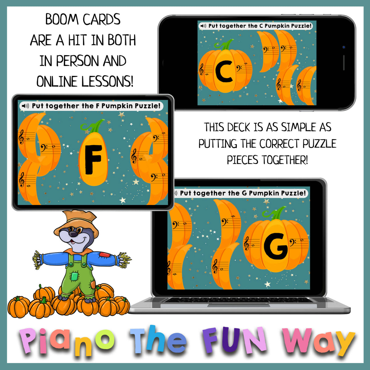 Boom Cards: Pumpkin Puzzles Level 1 - Landmark Notes – Music Teacher ...