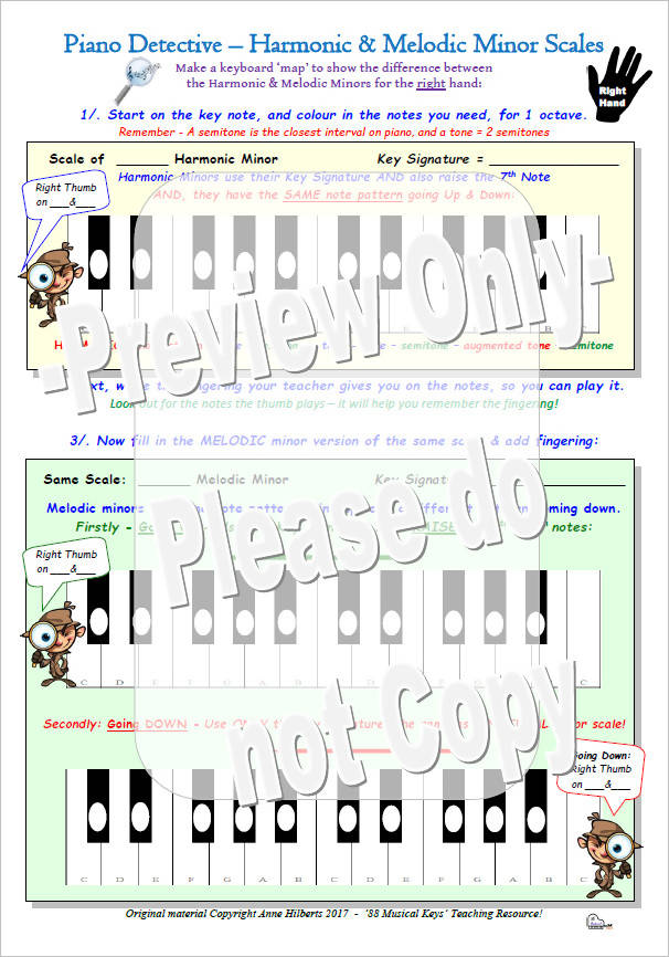 Minor Scales Worksheet Visual - Harmonic & Melodic – Music Teacher ...