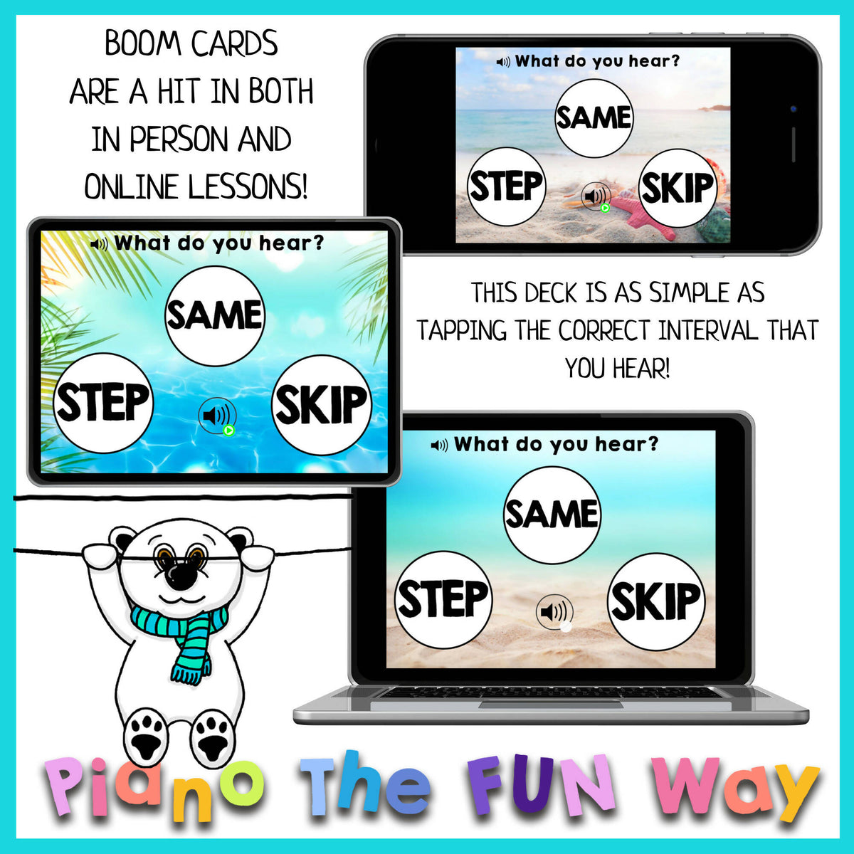 Boom Cards: Beginner Ear Training (Same-Skip-Step) Summer – Music ...