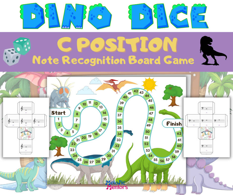 Dino Dice - C Position Note Recogntion Board Game – Music Teacher Resources