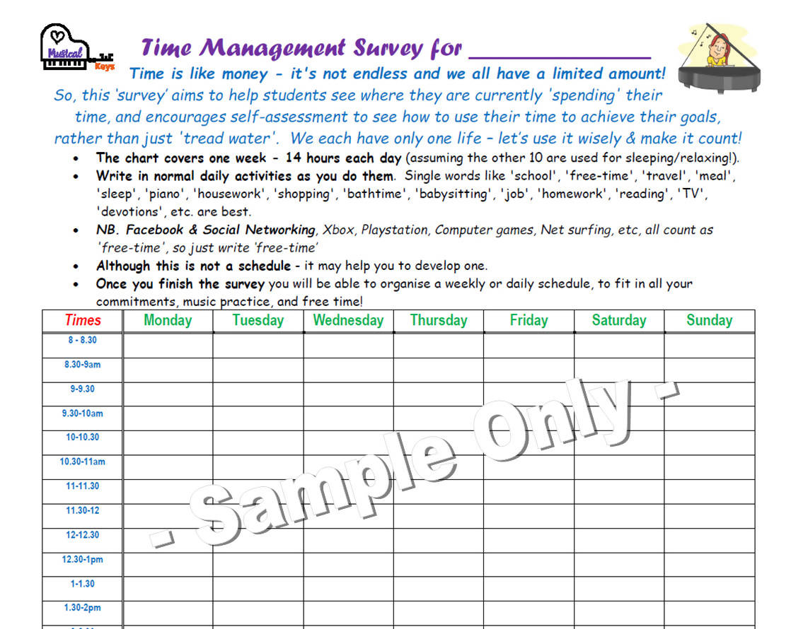 Time Management Helper - Student sheet – Music Teacher Resources