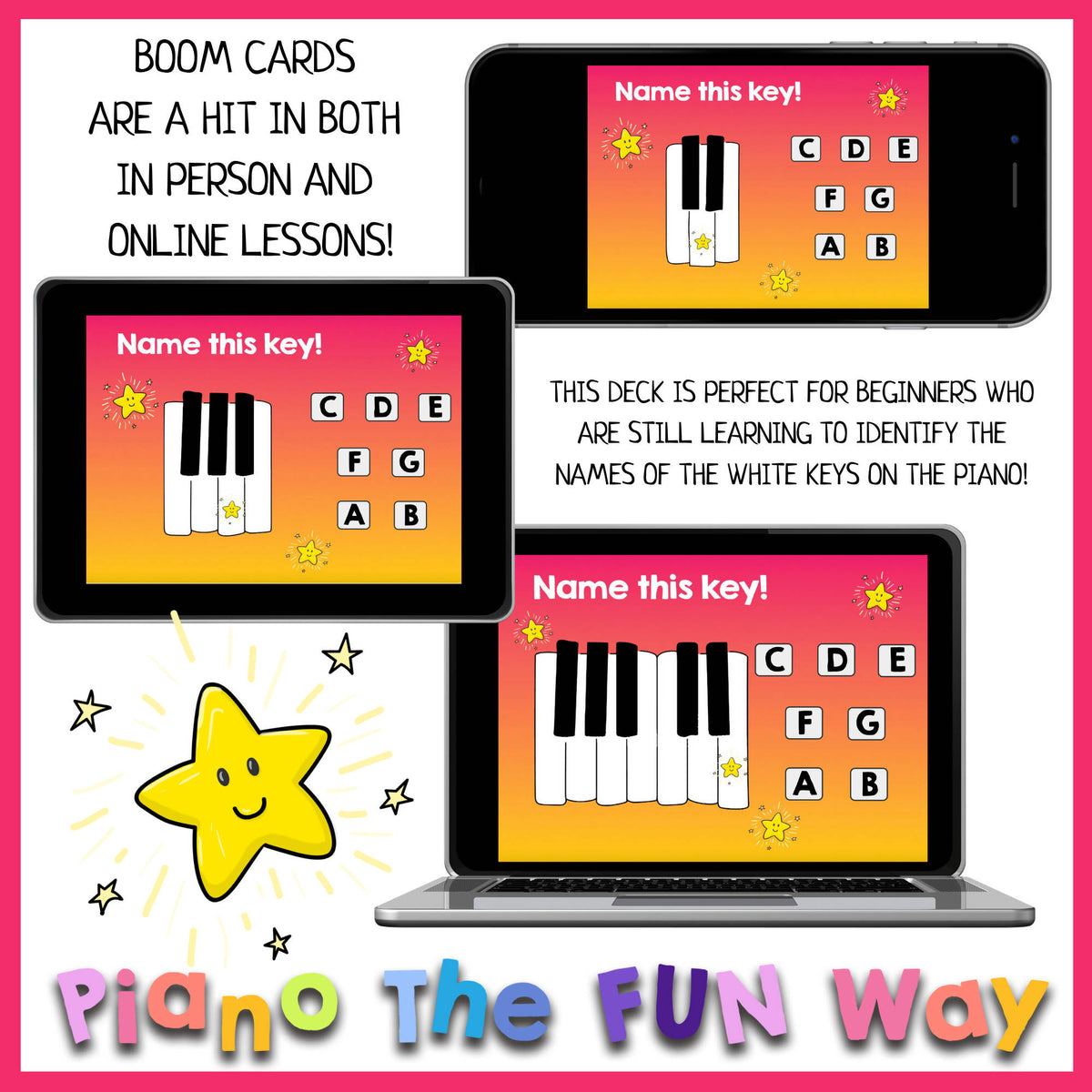Boom Cards: Star Piano Keys ~ Note Recognition – Music Teacher Resources