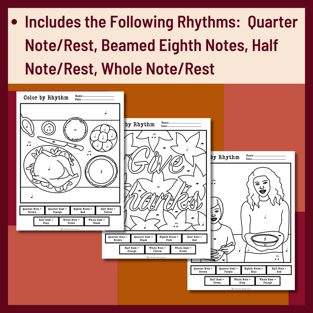 Thanksgiving Color by Rhythm Worksheets | Fall Music Activities – Music ...