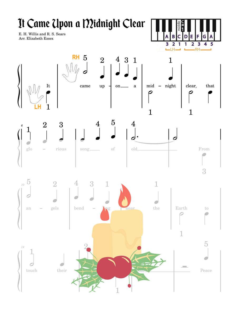 Christmas carol piano sheet music preschool pre-reader pre-school pre ...