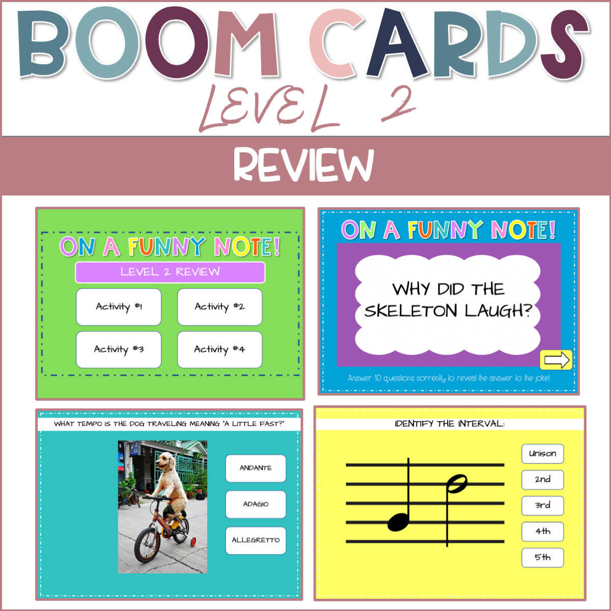 ON A FUNNY NOTE LEVEL 2 BOOM CARDS: 5-DECK BUNDLE – Music Teacher Resources