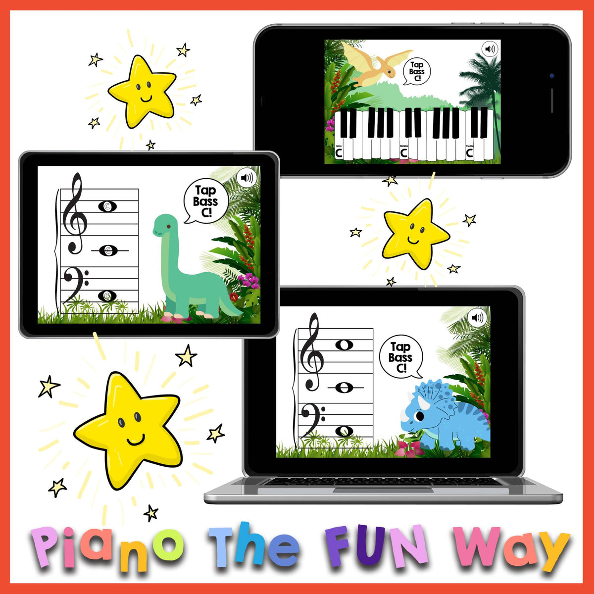 Boom Cards: C Landmarks Middle, Treble & Bass (Dinosaurs) – Music ...
