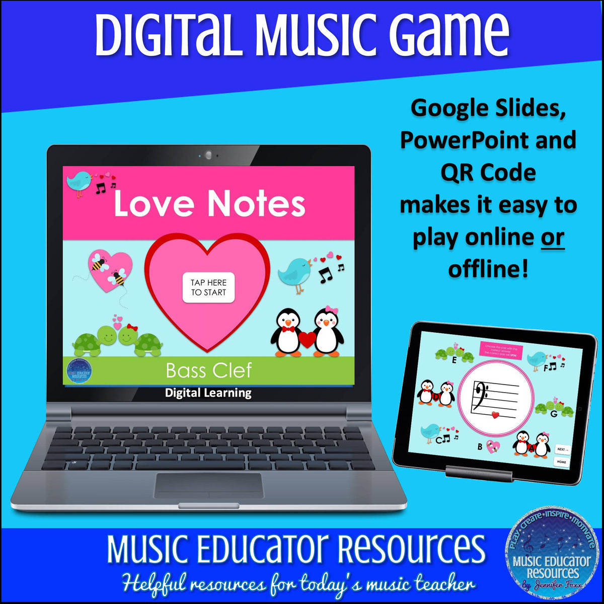 Love Notes | Bass Clef | Digital Music Game – Music Teacher Resources