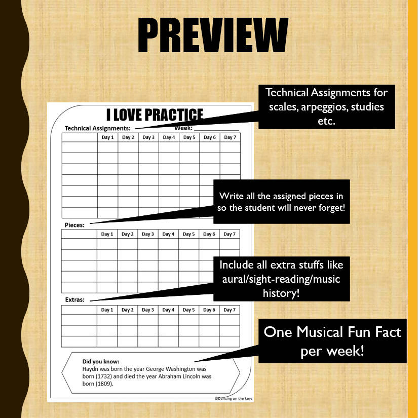 Weekly Music Practice Journal with Fun Facts! – Music Teacher Resources