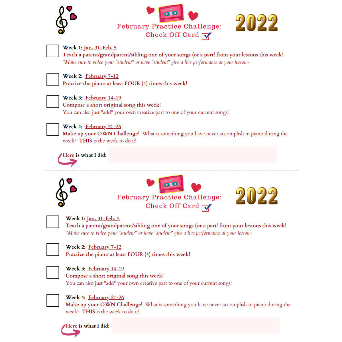 2022 February Practice Challenge Music Teacher Resources