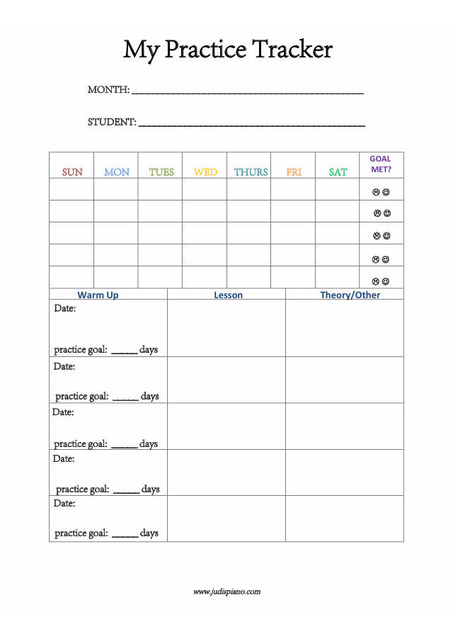 Practice Tracker by JudisPiano – Music Teacher Resources