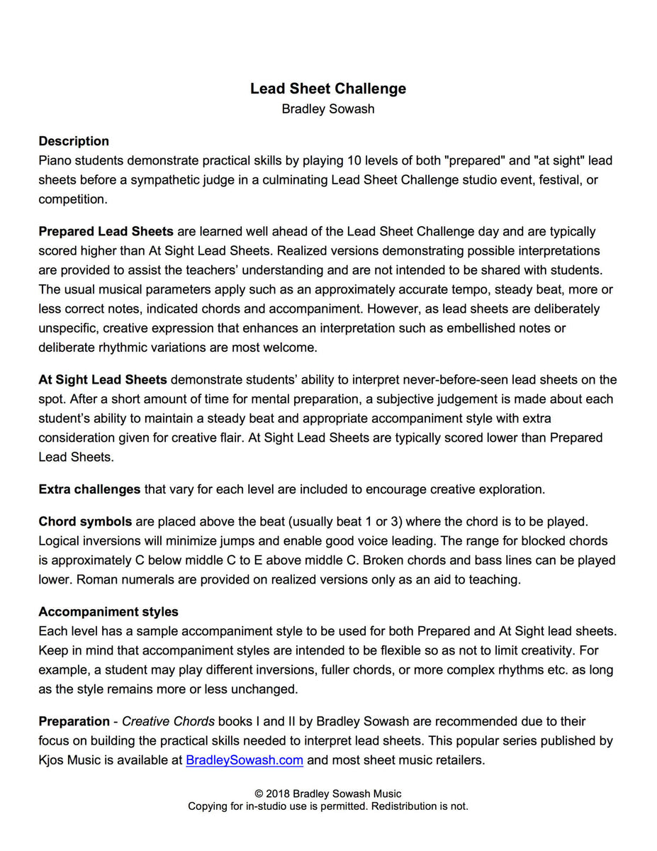 Lead Sheet Challenge – Music Teacher Resources