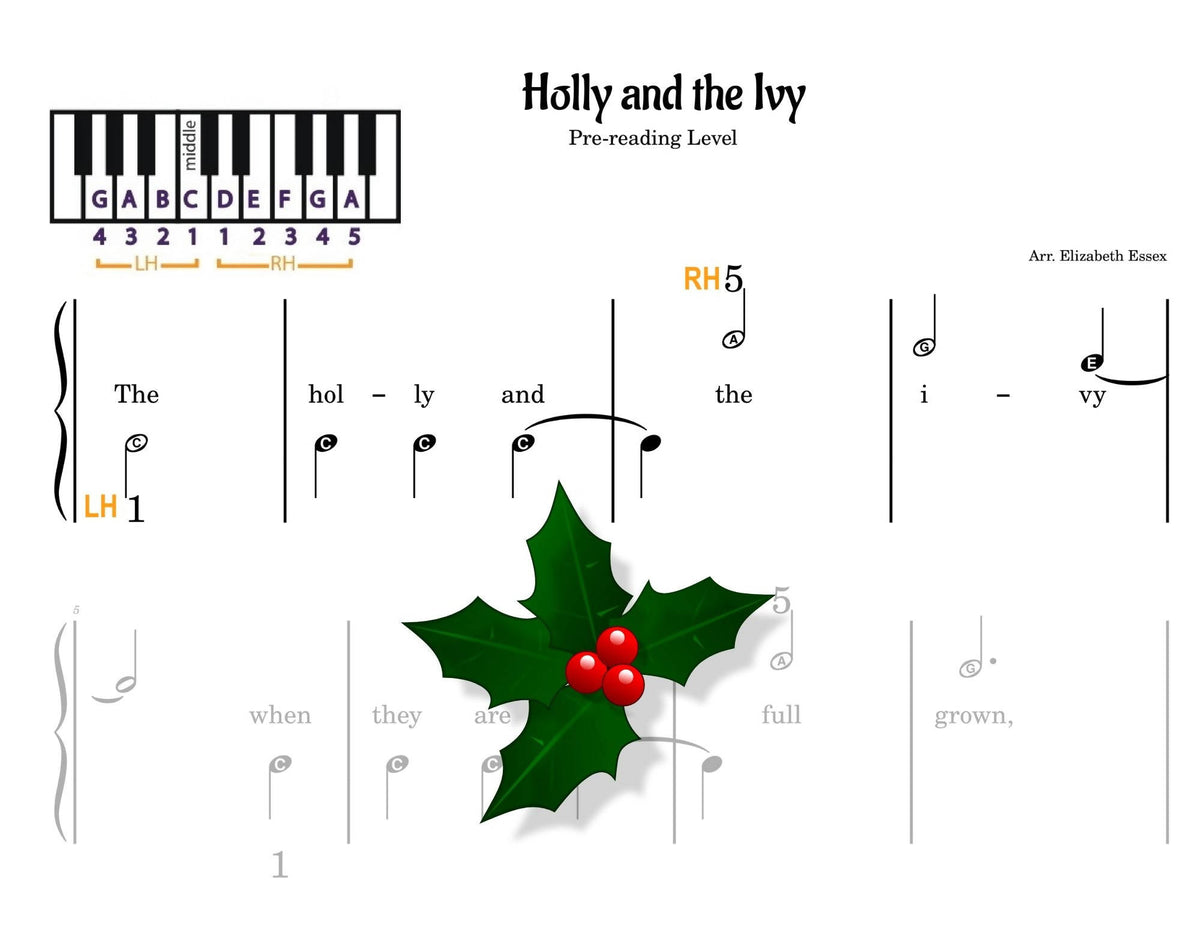 Christmas carol piano preschool pre-reading pre-staff Finger number ...