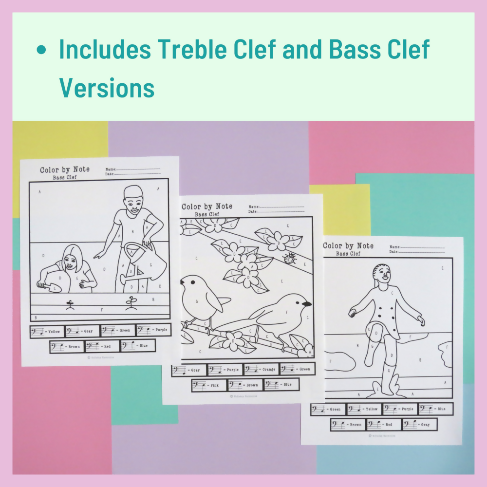 Spring Themed Color by Note - Treble Clef and Bass Clef – Music Teacher ...