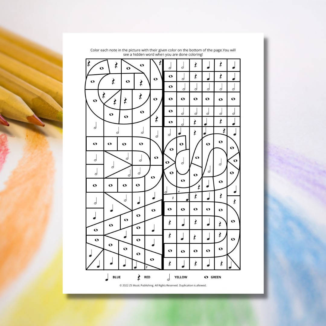 AUGUST Hidden Word Coloring Worksheet – Music Teacher Resources